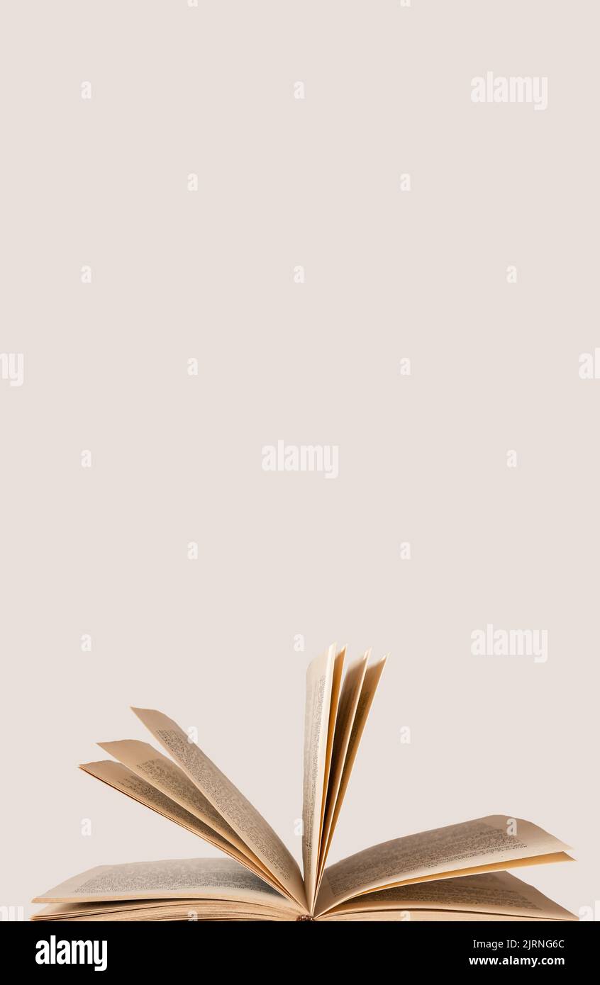 Vertical banner with open book. Turning pages. Intelligence, wisdom ...