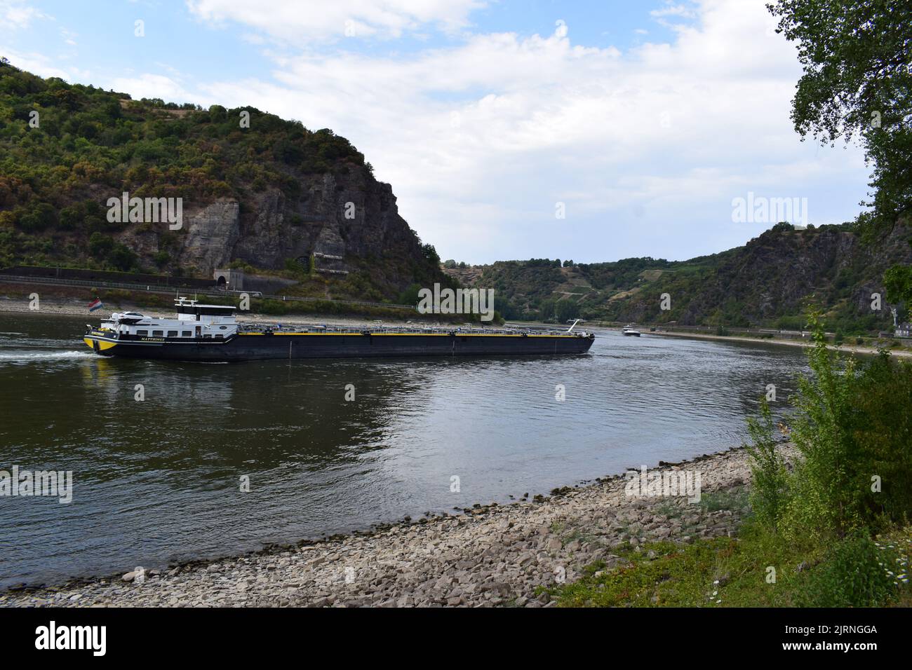 two cargo ships passing in Lorelei passage, both direction Stock Photo ...