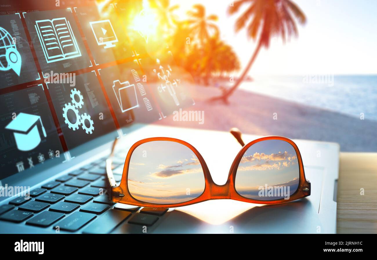 The remote work or education online on internet, e-learning concept ...