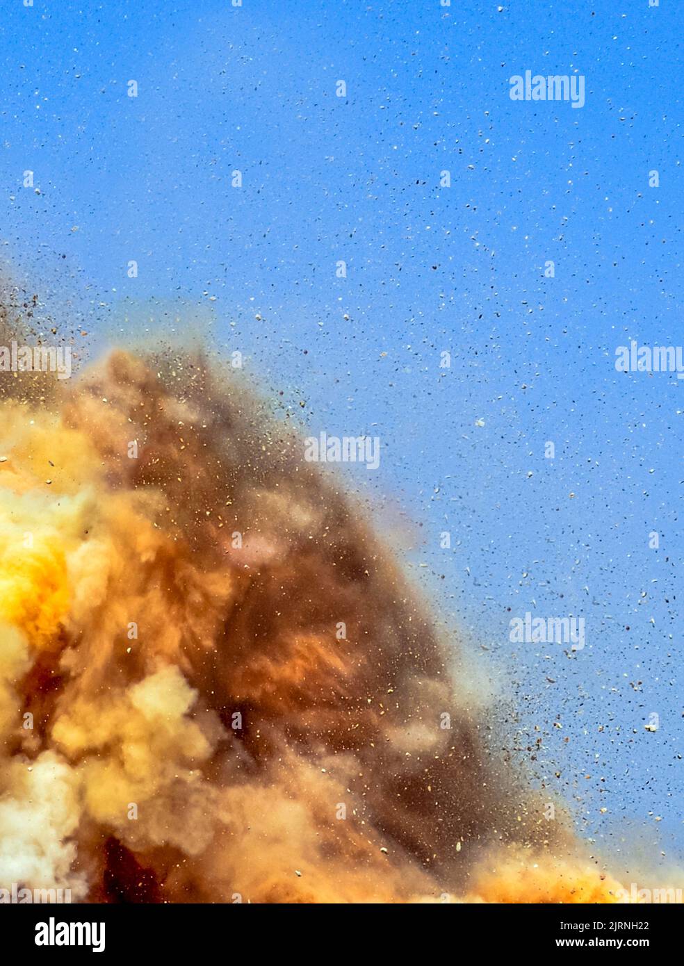 Dust storm after rock blasting on the mining site in the Middle east ...