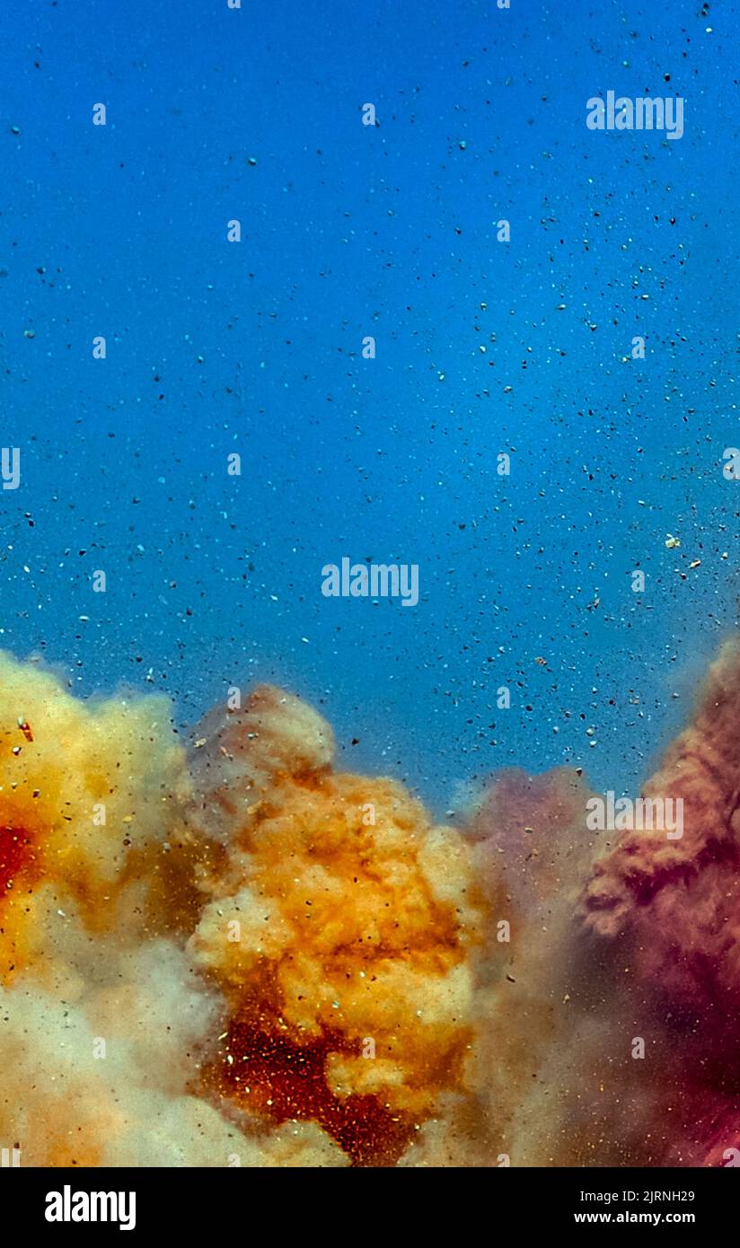 Dust clouds and flying rock particles during detonator blast on the ...