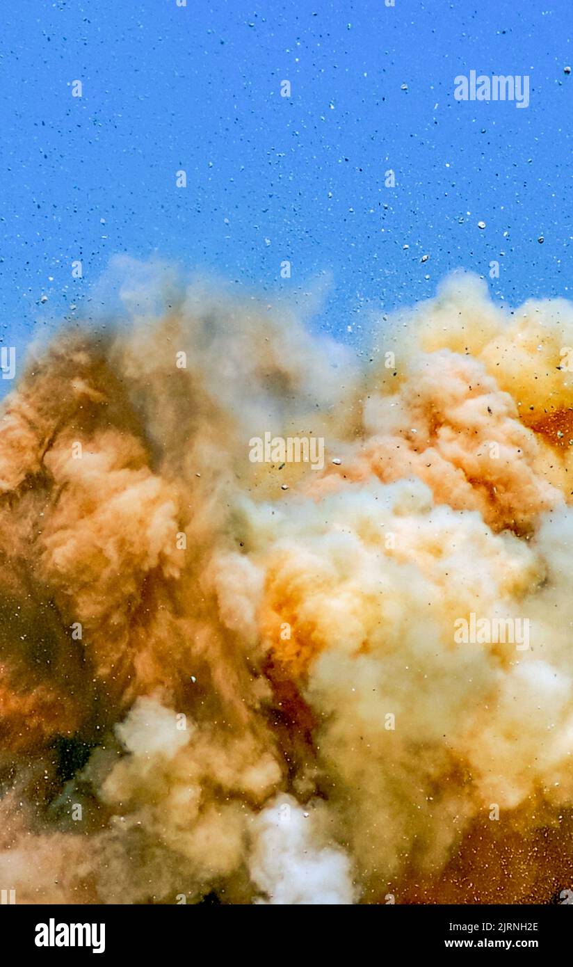 Close up of a dust storm after dynamite blast on the mining site Stock ...