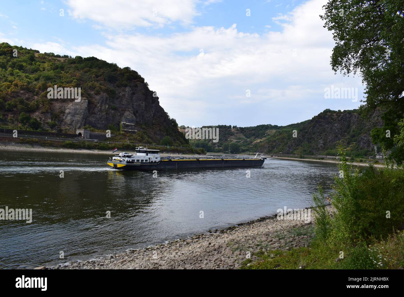 two cargo ships passing in Lorelei passage, both direction Stock Photo ...