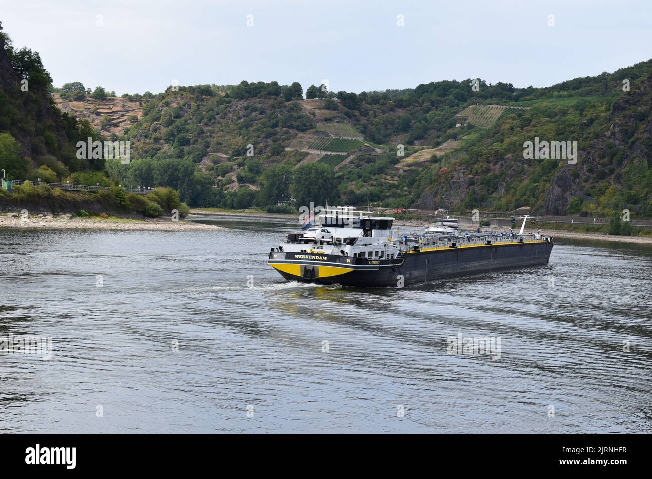 two cargo ships passing in Lorelei passage, both direction Stock Photo ...