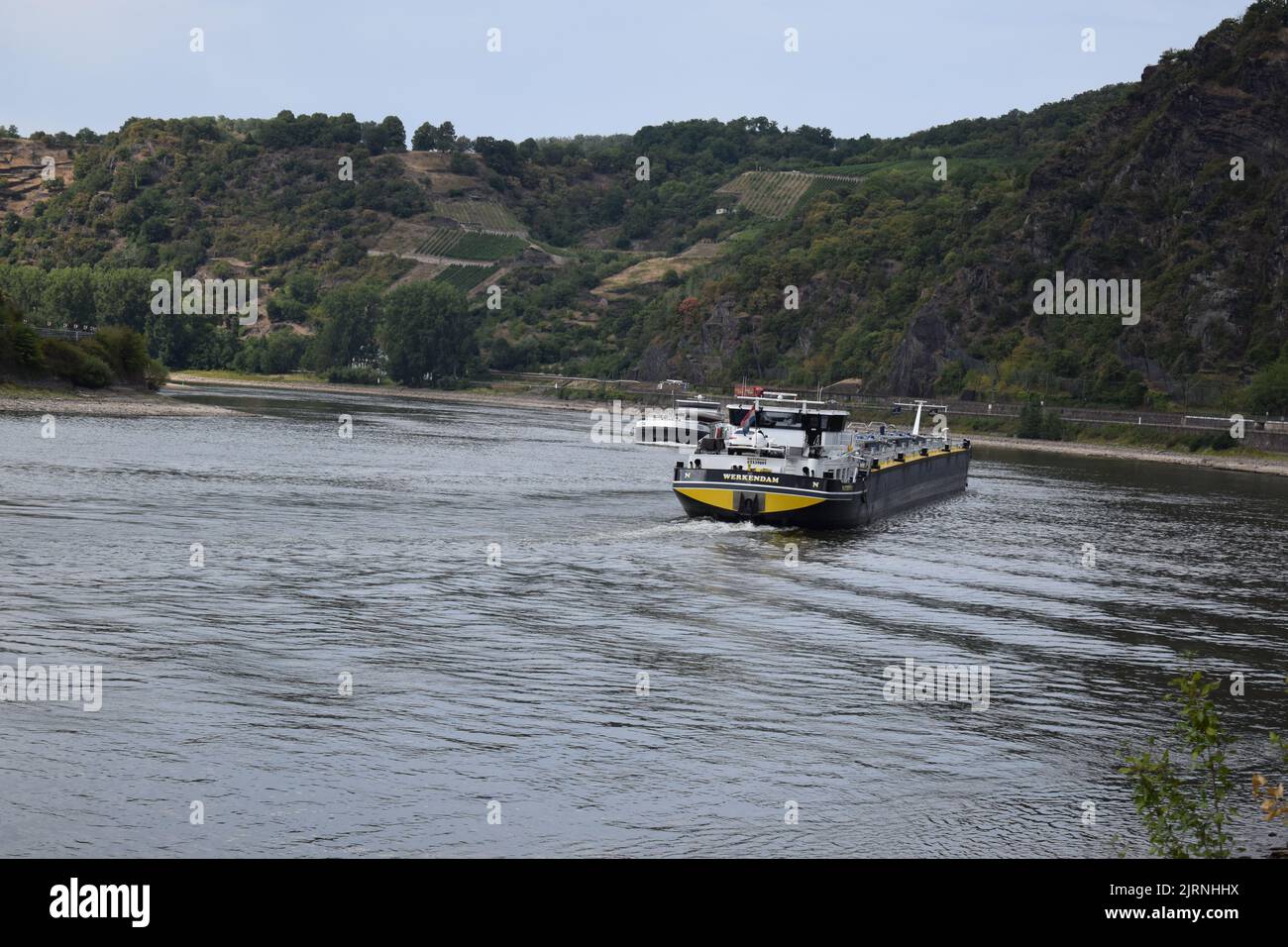 two cargo ships passing in Lorelei passage, both direction Stock Photo ...