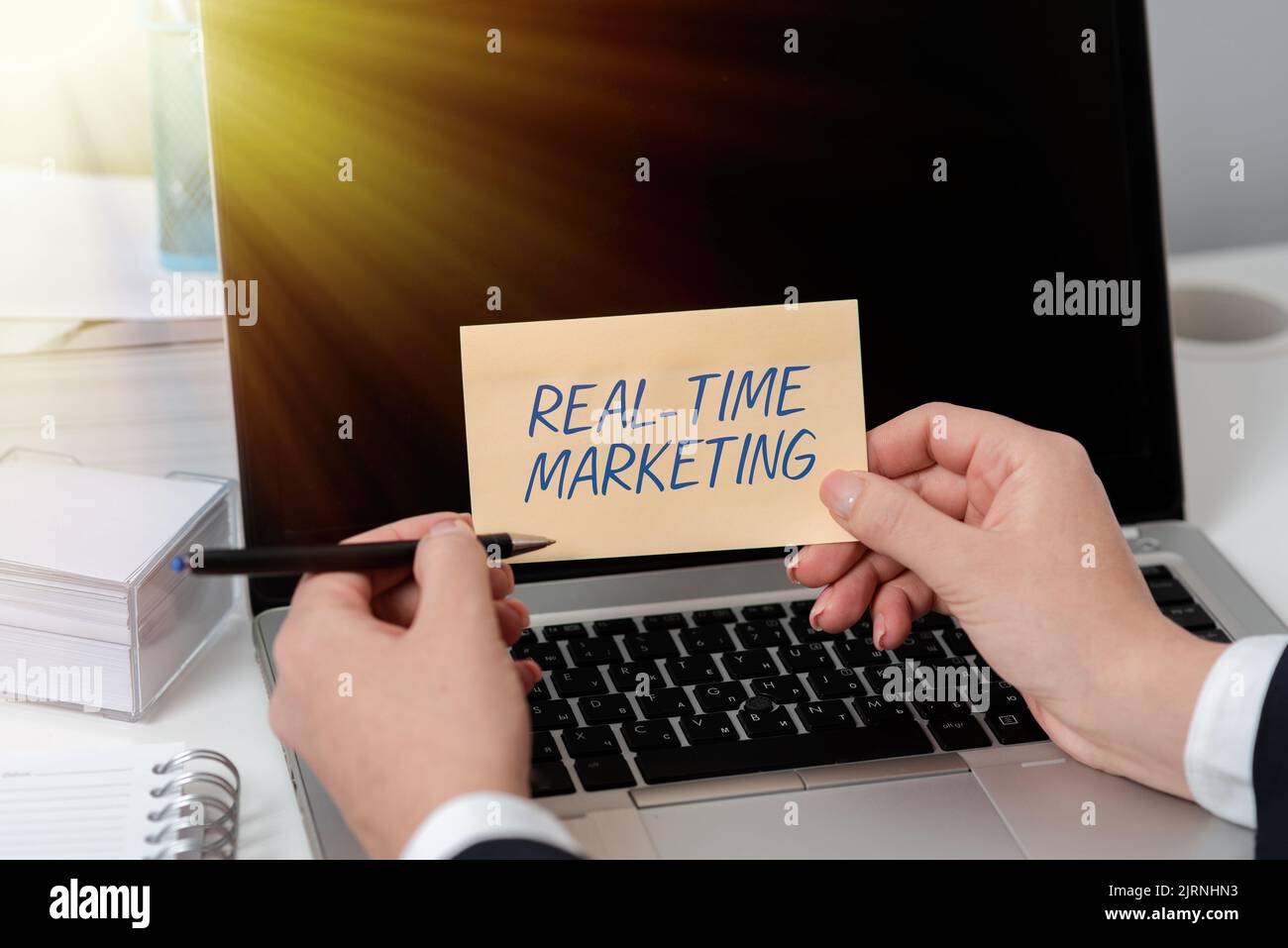 Text showing inspiration Real Time Marketing. Business approach ...