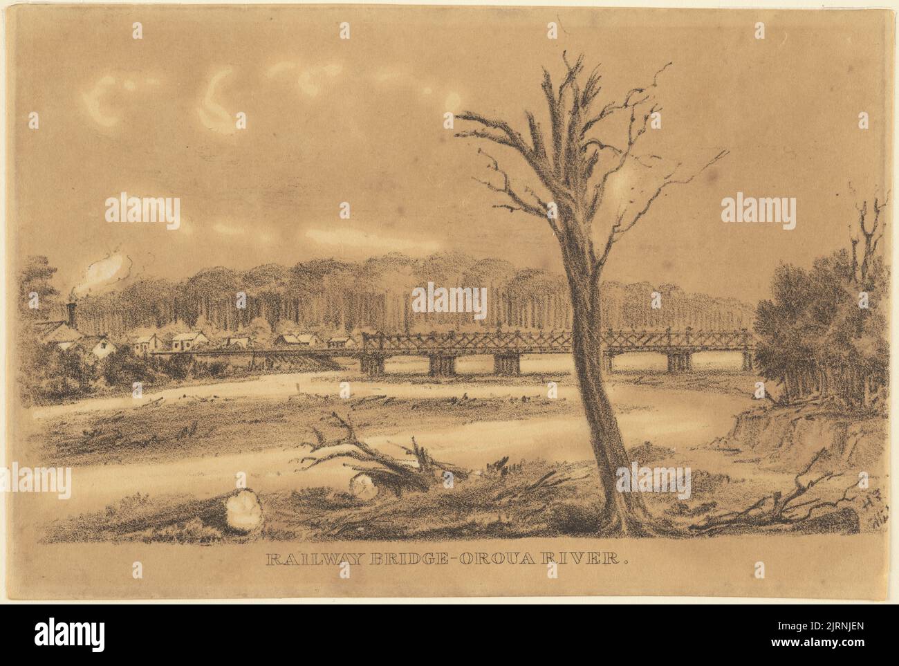 Railway Bridge - Oroua River, 1878, by Mrs Edith Stanway Halcombe. Gift ...