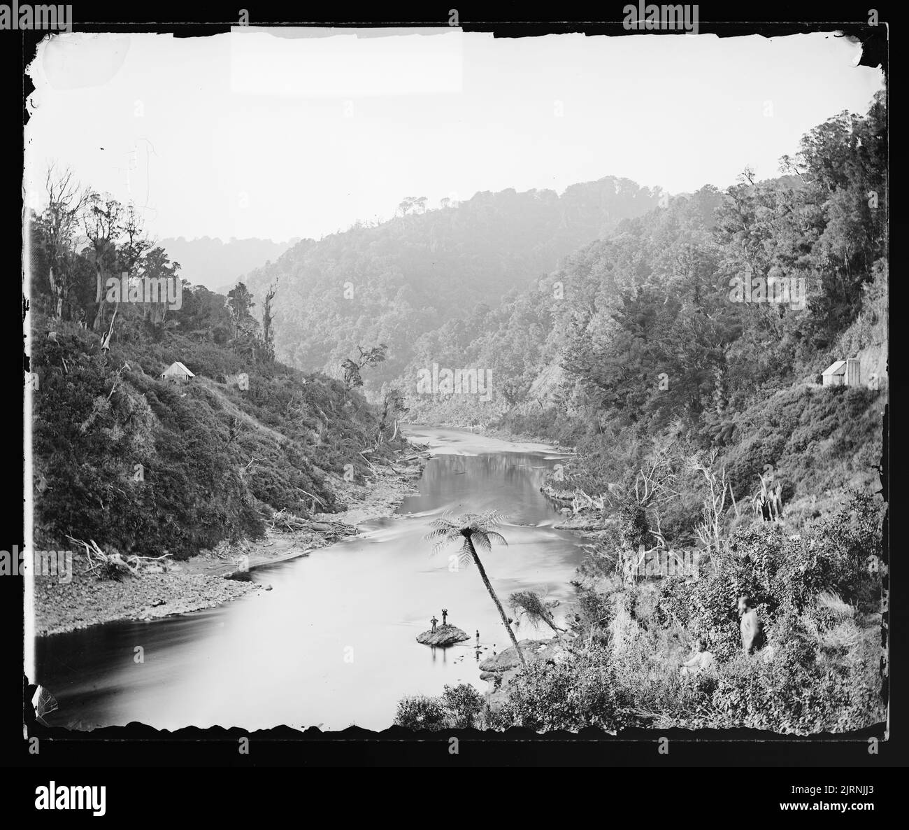 Manawatu Gorge from the bridge, circa 1875, Manawat, by James Bragge ...
