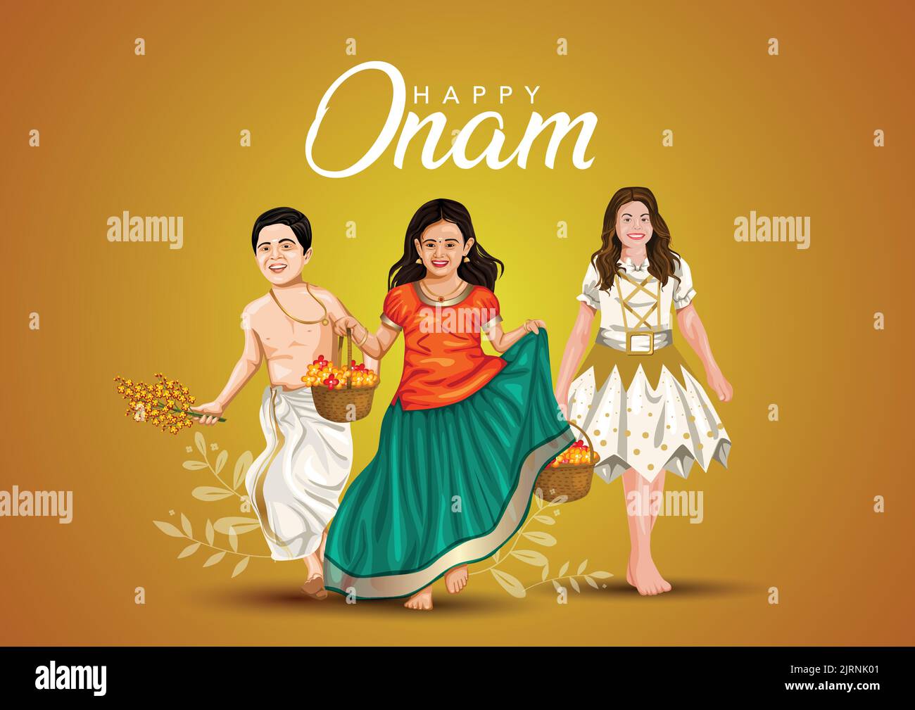 happy Onam celebration with vector illustration design of Kerala girl ...