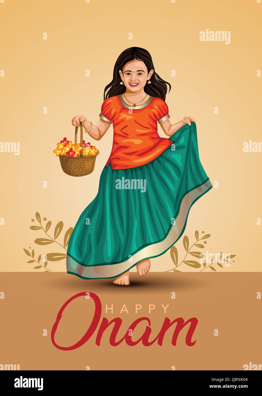 happy Onam celebration with vector illustration design of Kerala girl ...