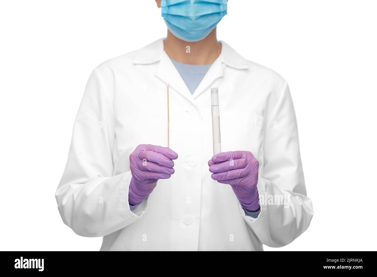 female doctor with test tube and cotton swab Stock Photo - Alamy