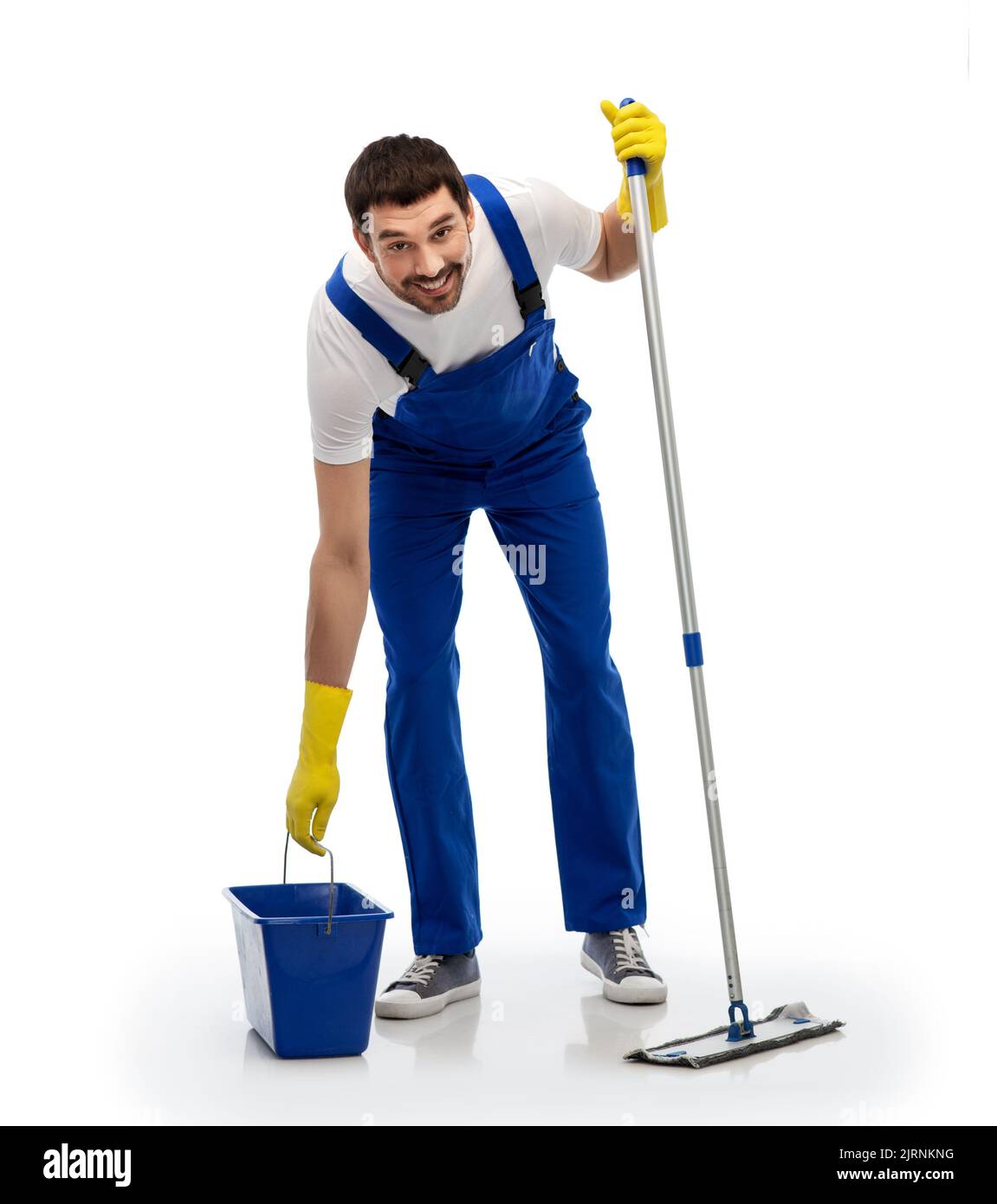 male cleaner cleaning floor with mop and bucket Stock Photo - Alamy