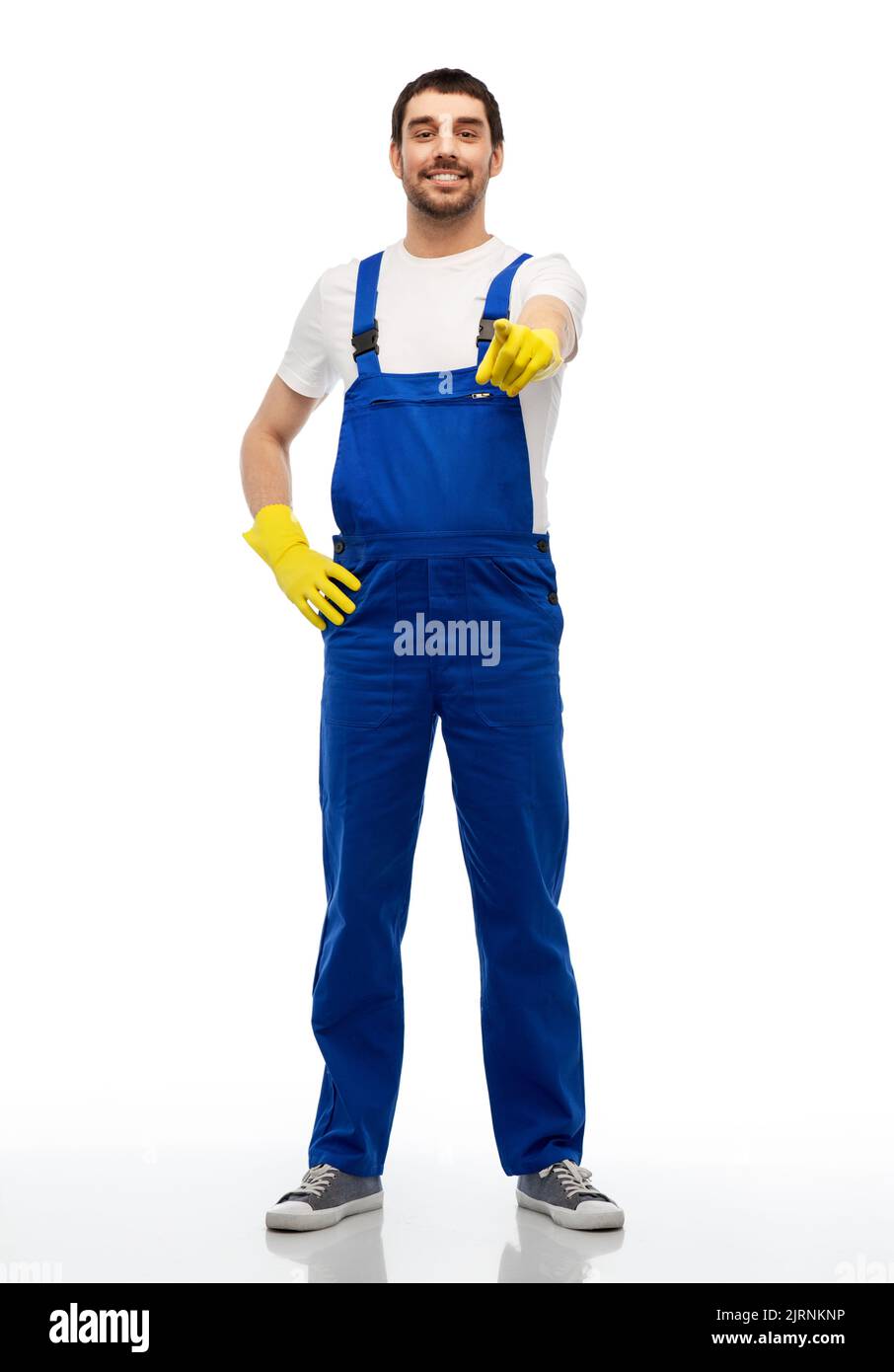 happy male worker or cleaner pointing to you Stock Photo - Alamy