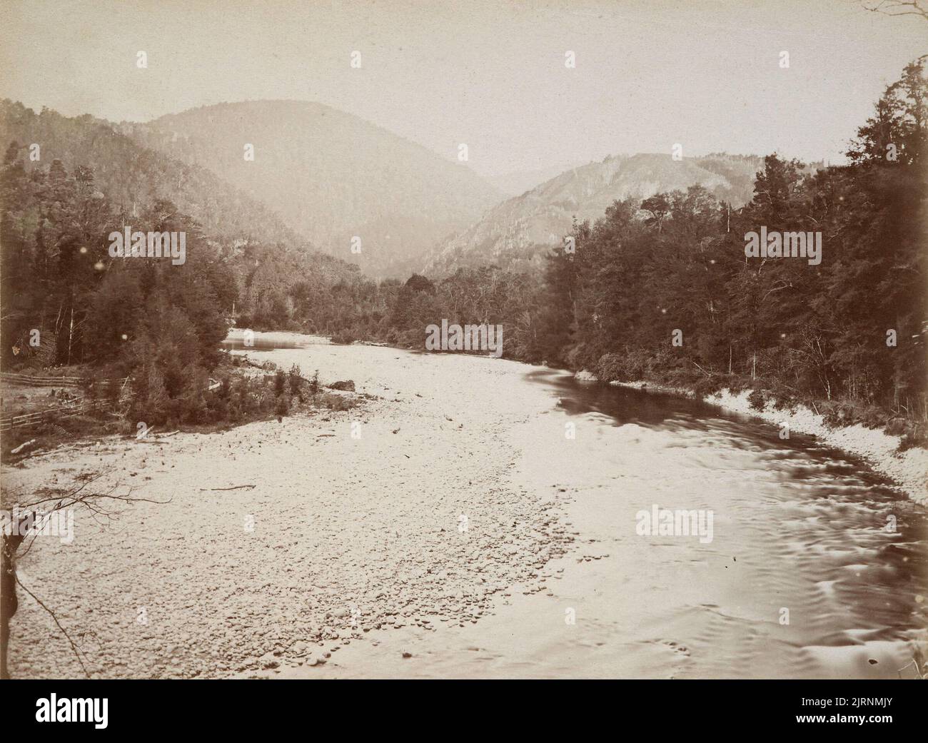 River Inangahua from McDowells, circa 1877, Reefton, by James Barrowman ...