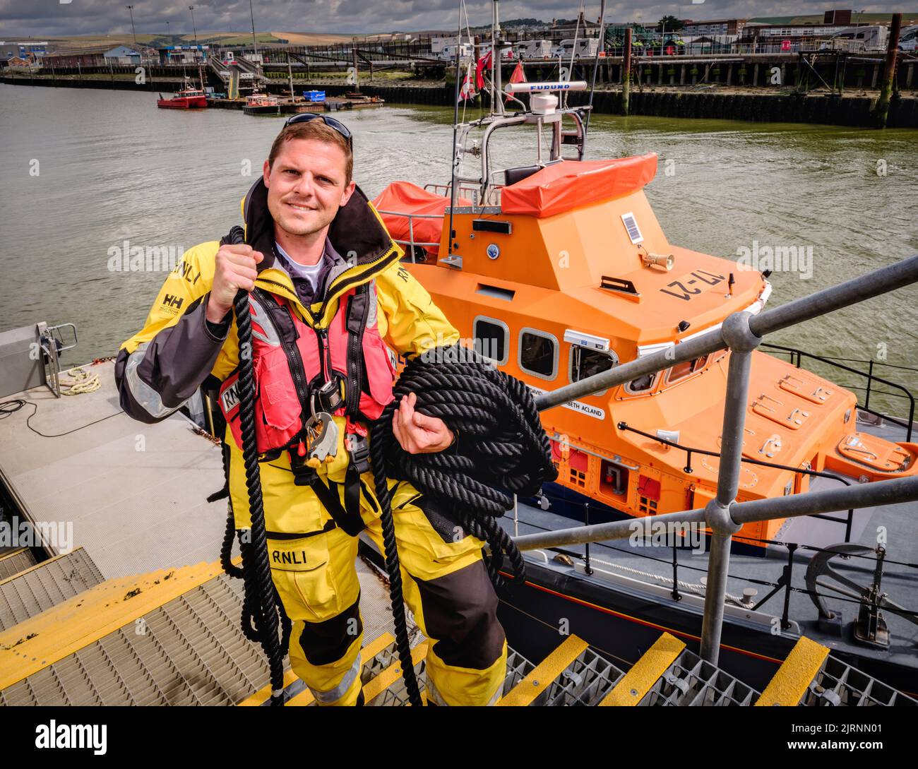 Editorial Use Only - Newhaven RNLI coxwain Lewis Arnold and his dog ...