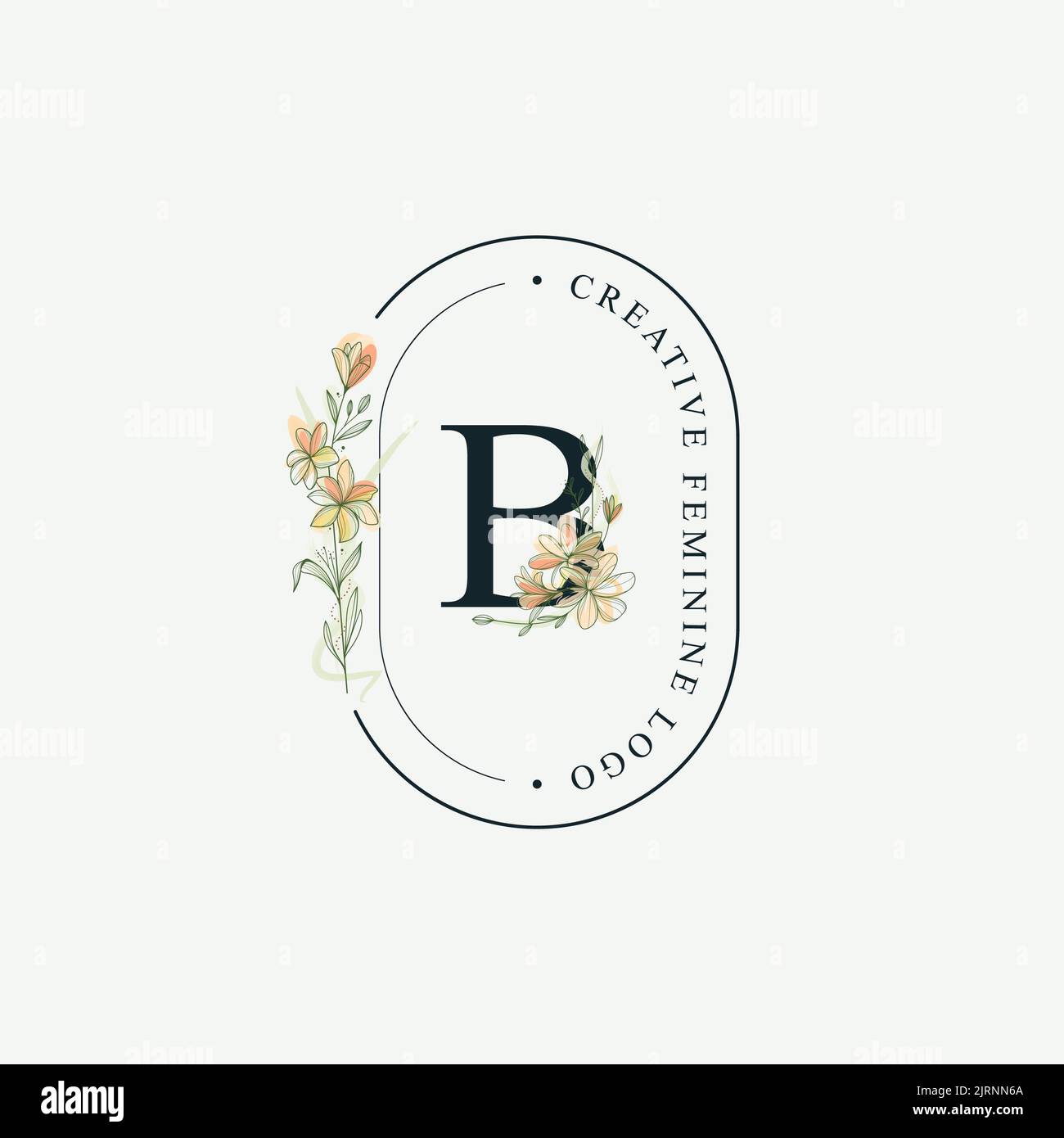Initials letter B Wedding floral logos template, elegant hand drawn ...