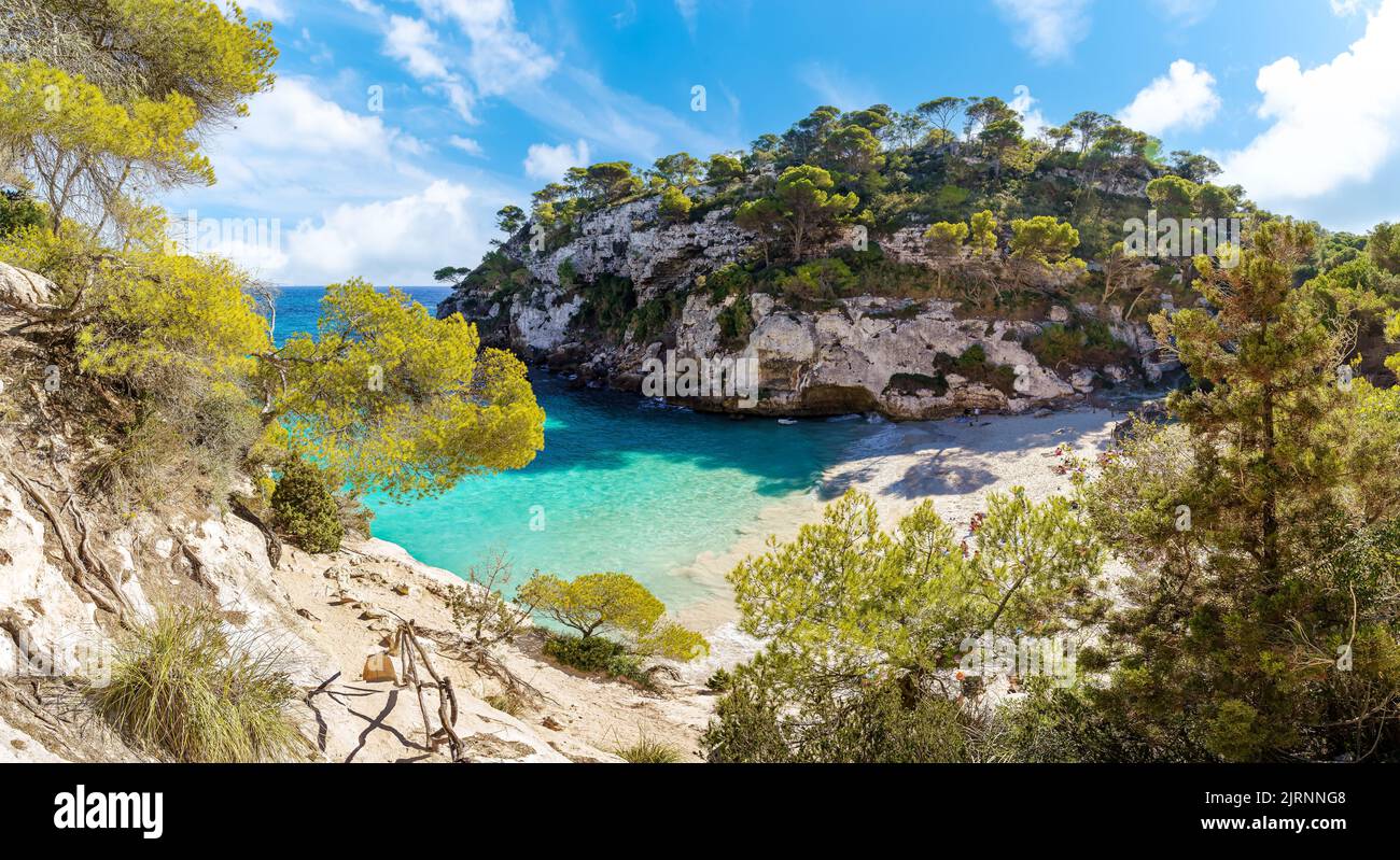 Landscape with Cala Macarelleta beach, Menorca island, Spain Stock ...