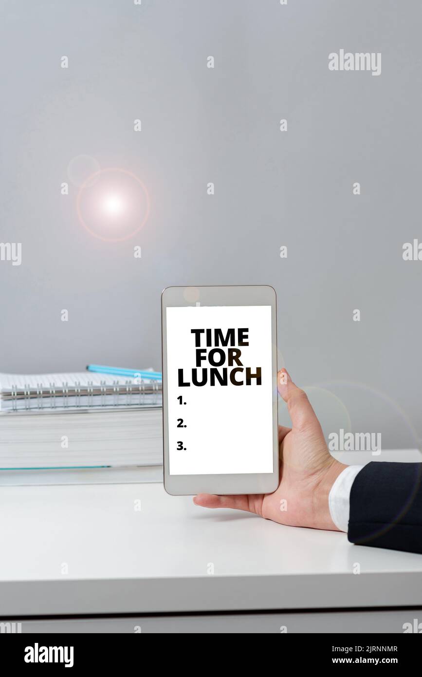 Text showing inspiration Time For Lunch. Business concept Moment to ...