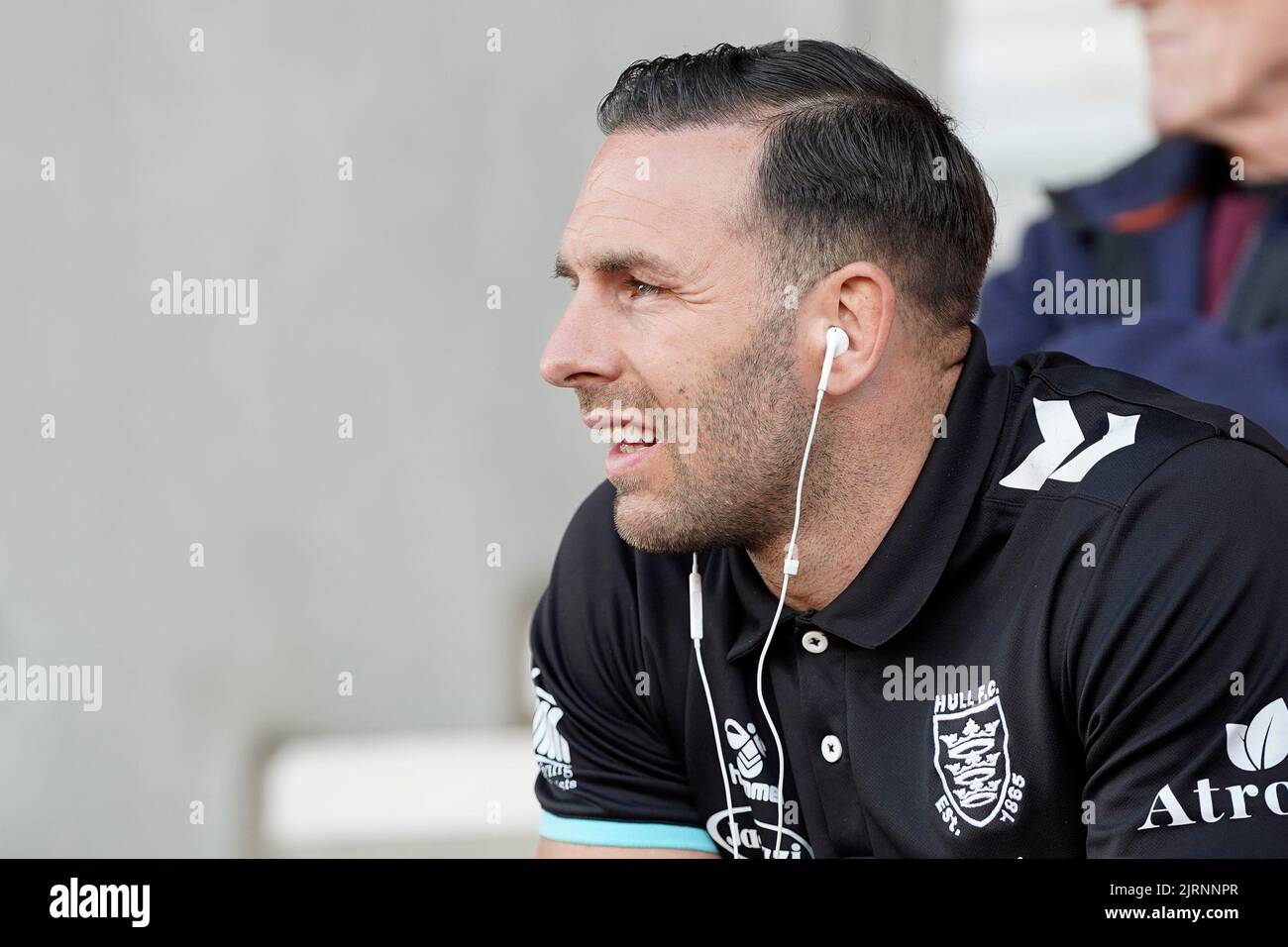 Luke Gale #7 of Hull FC watches the ladies match after arriving at the ...