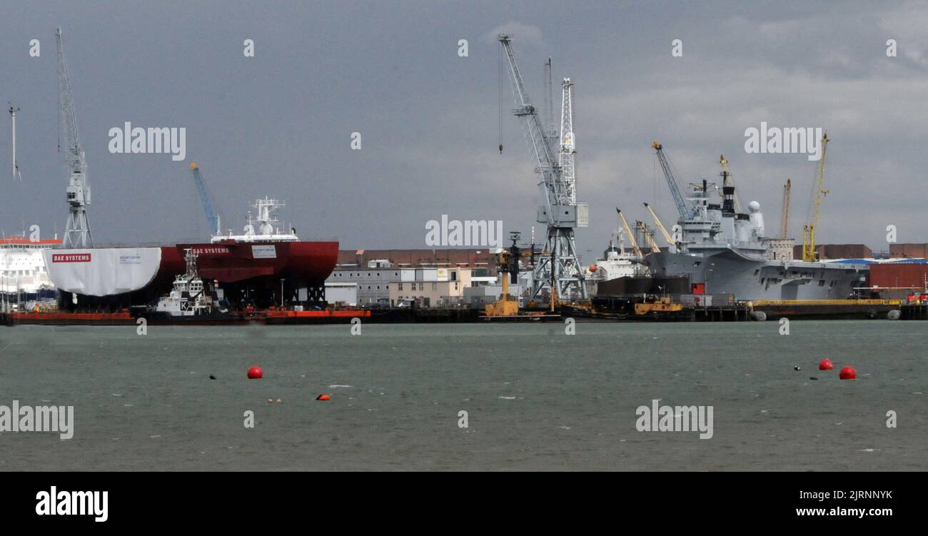 THE TWO STERN SECTIONS OF HMS QUEEN ELIZABETH, THE NEW SUPER CARRIER ...