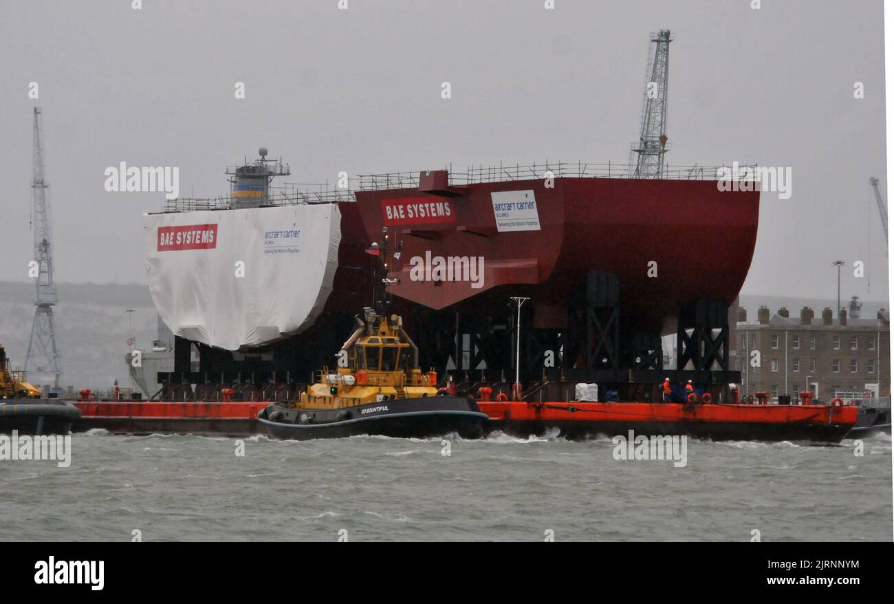 THE TWO STEM SECTIONS OF HMS QUEEN ELIZABETH, THE NEW SUPER CARRIER, ON ...