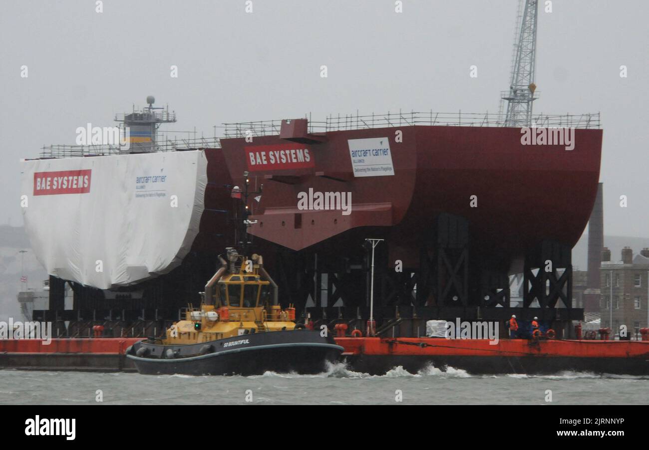 THE TWO STEM SECTIONS OF HMS QUEEN ELIZABETH, THE NEW SUPER CARRIER, ON ...