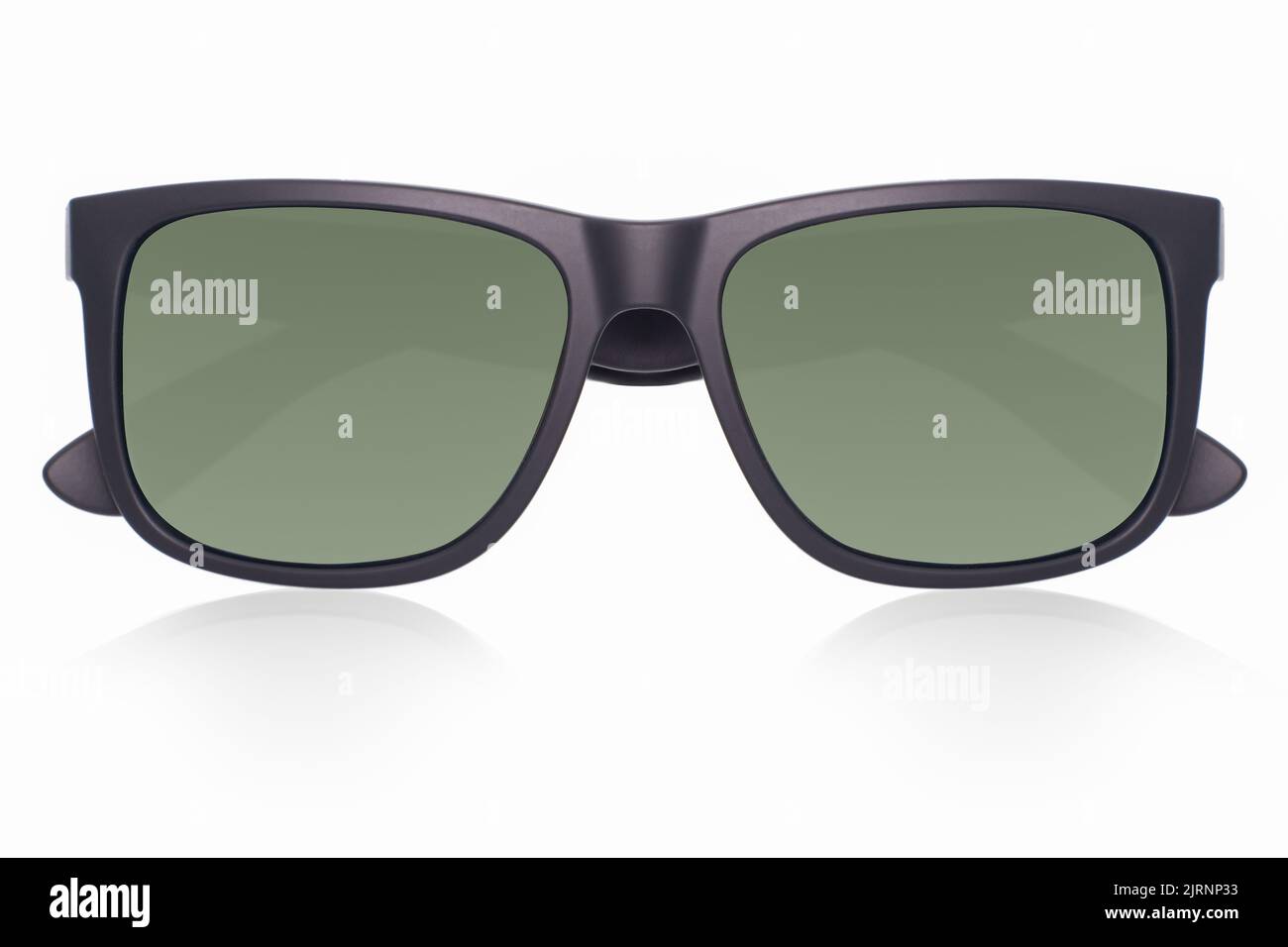 Plastic frame black matt sunglasses with green polarised lenses on ...