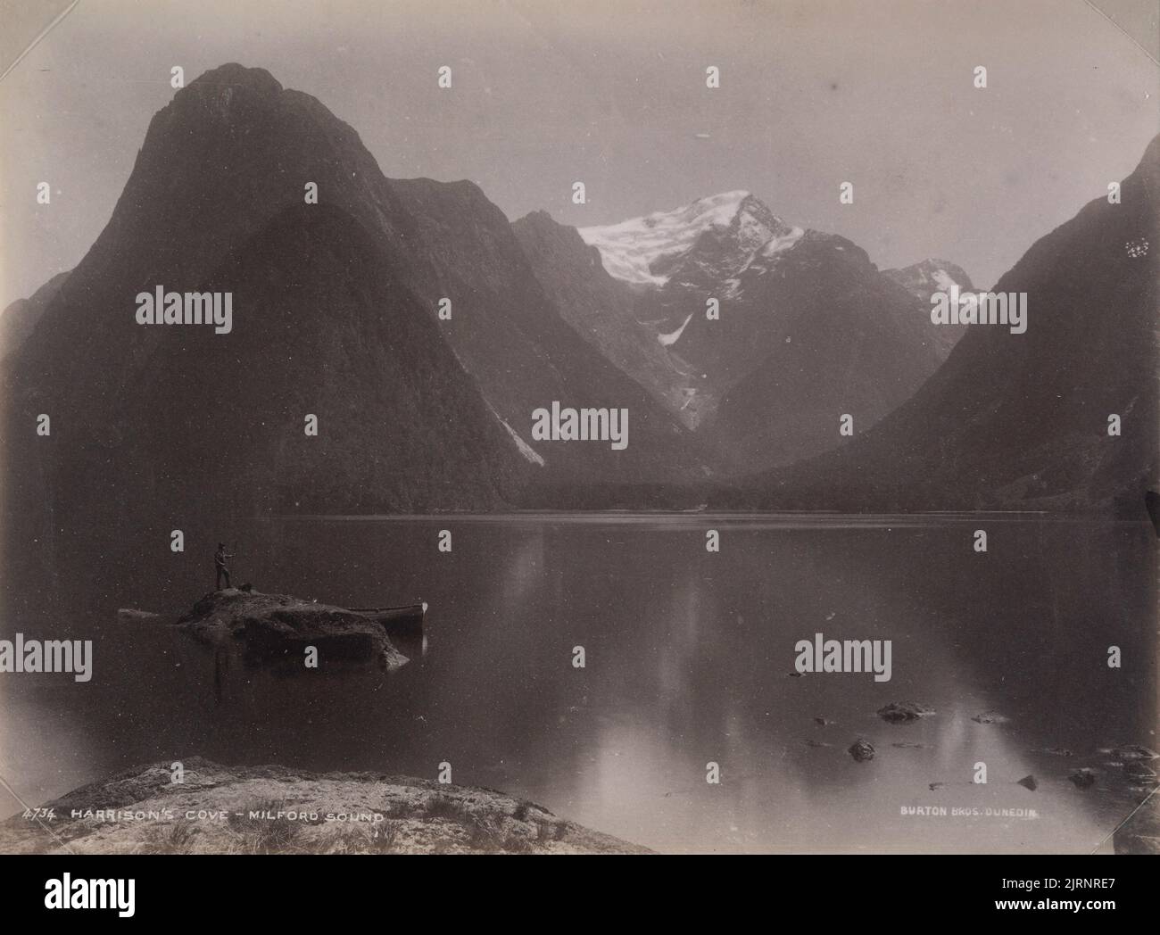 Harrison's Cove, Milford Sound, 1888, by Burton Brothers Stock Photo ...