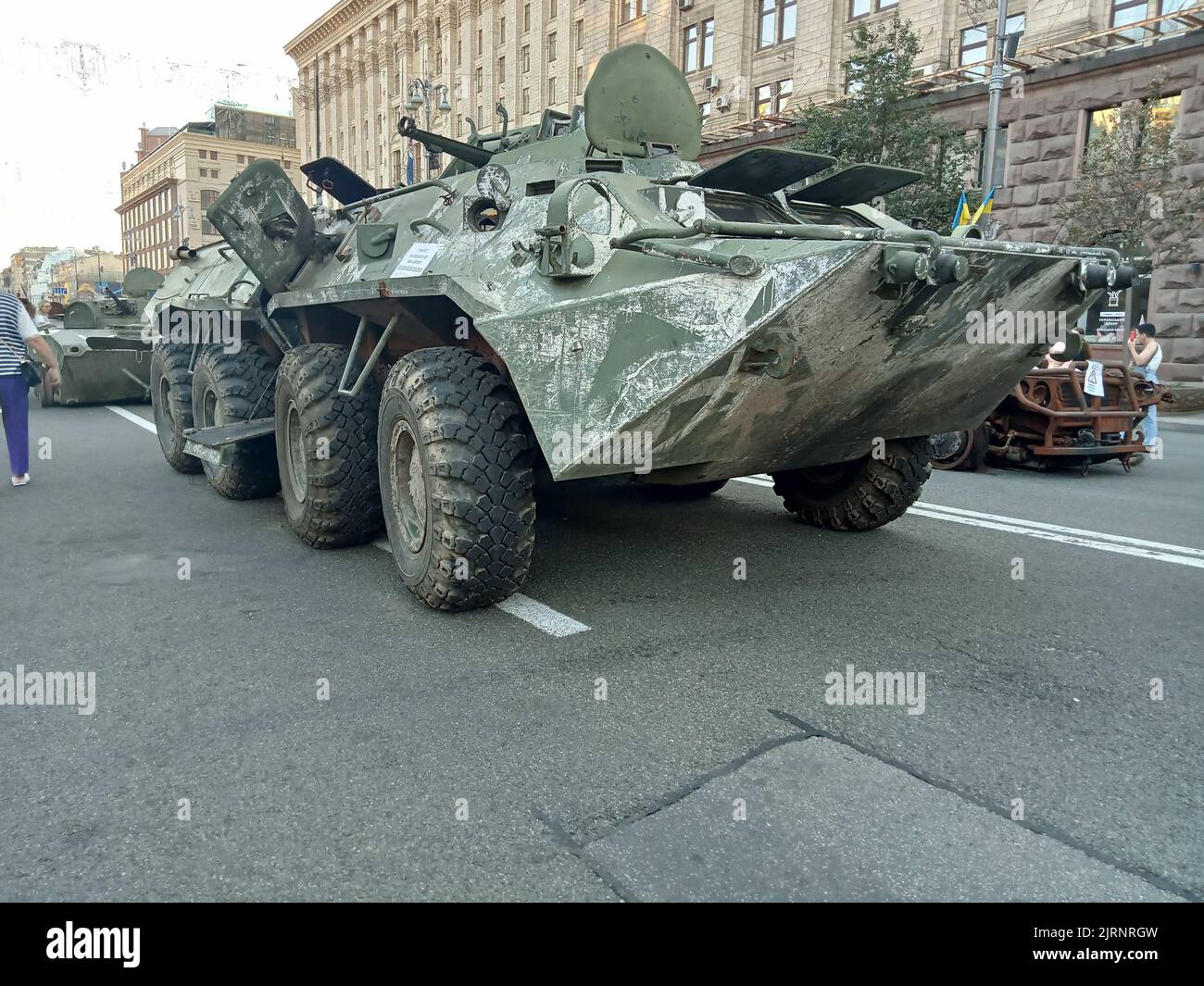 Destroyed military vehicle exhibition on Khreschatyk street on August ...