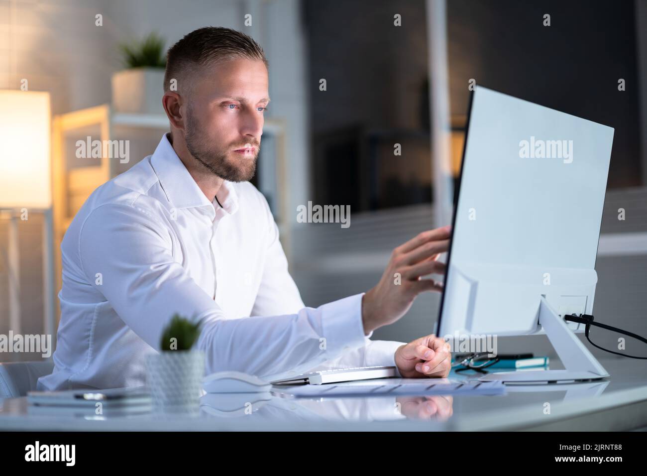 Business Man Analyst Using KPI Data On Computer Stock Photo - Alamy