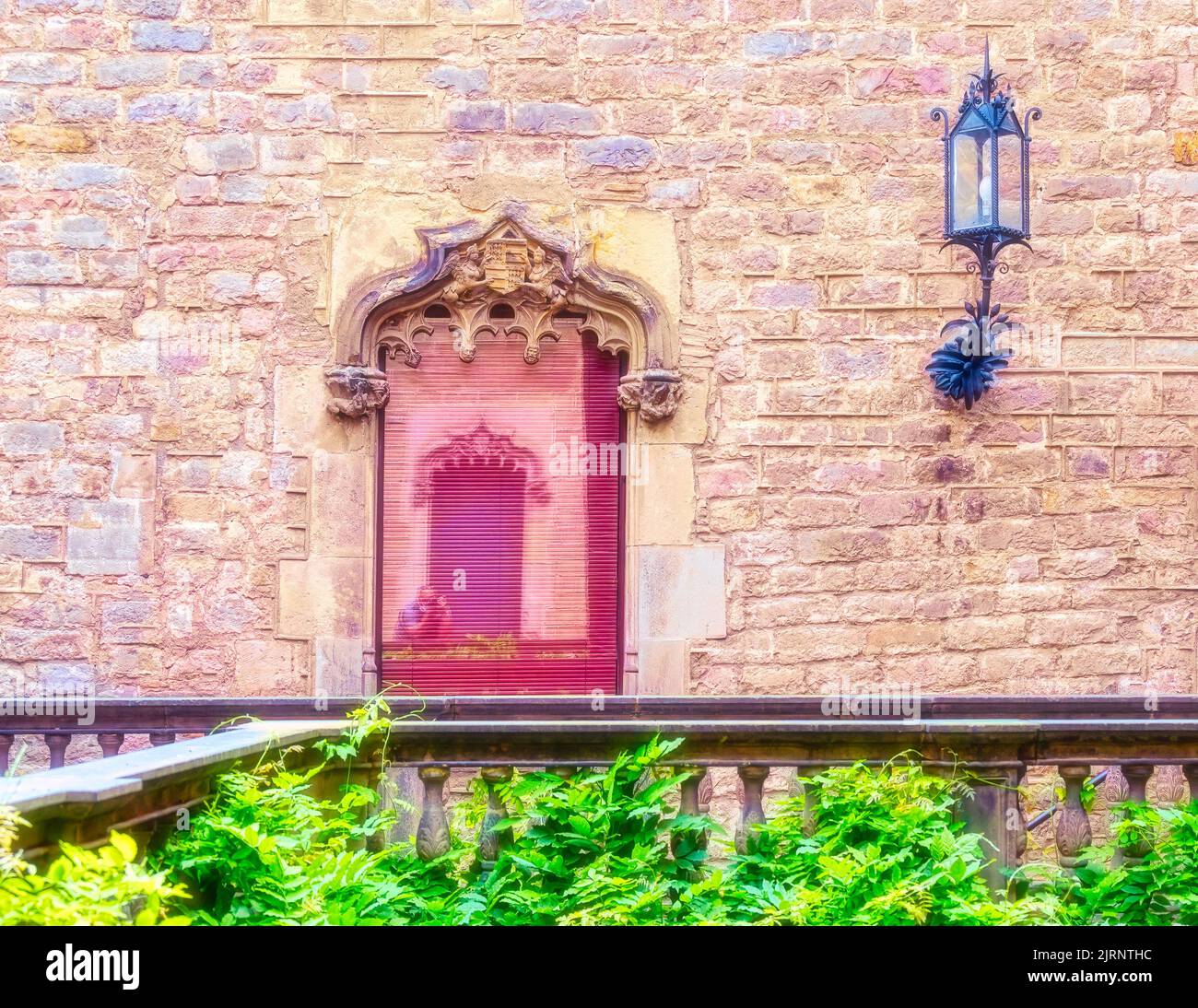 Front view of a medieval window in a second floor of a landmark ...