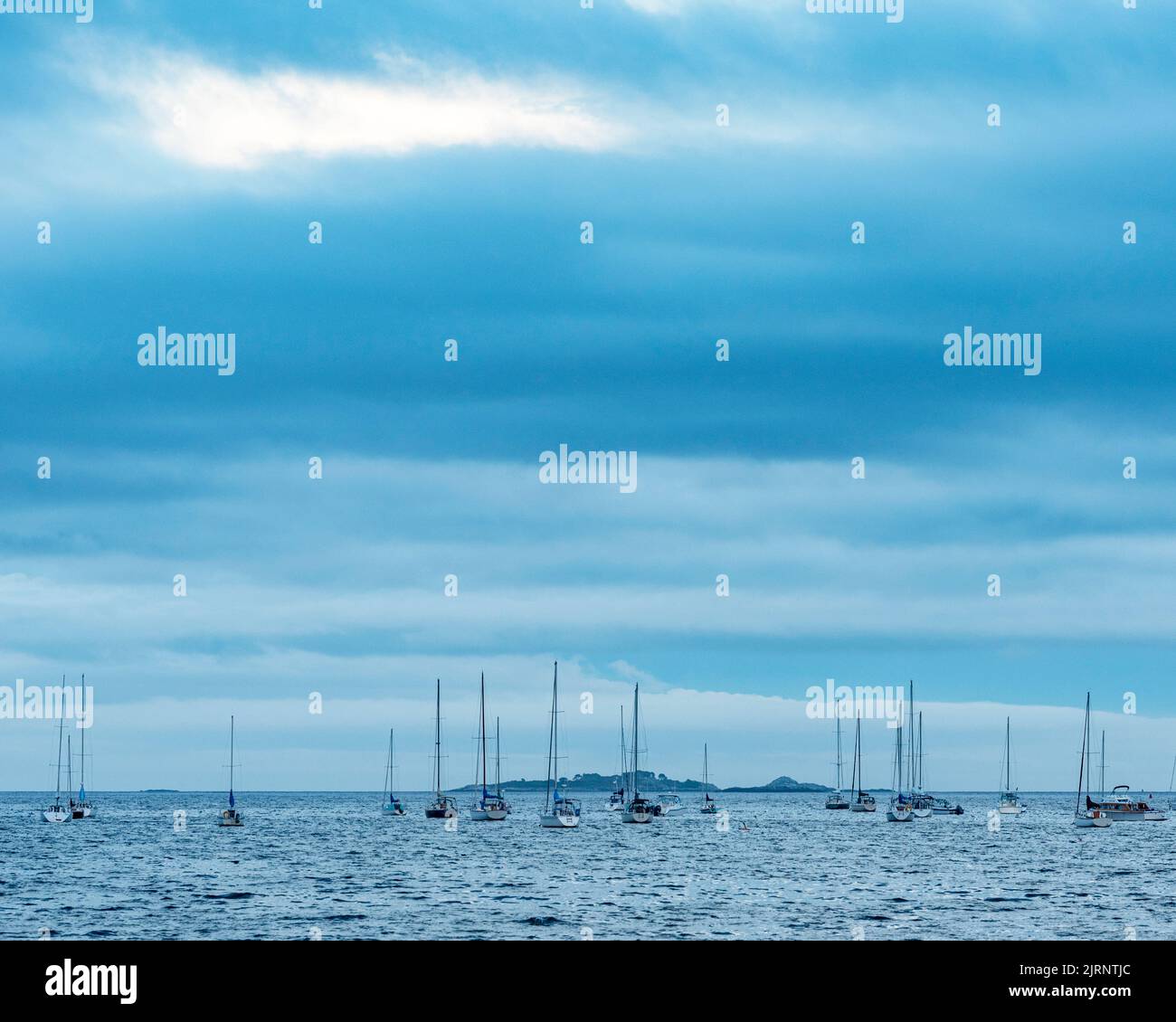 Beverly Harbor Overlook Shades of Blue with Sailboats horizontal view ...
