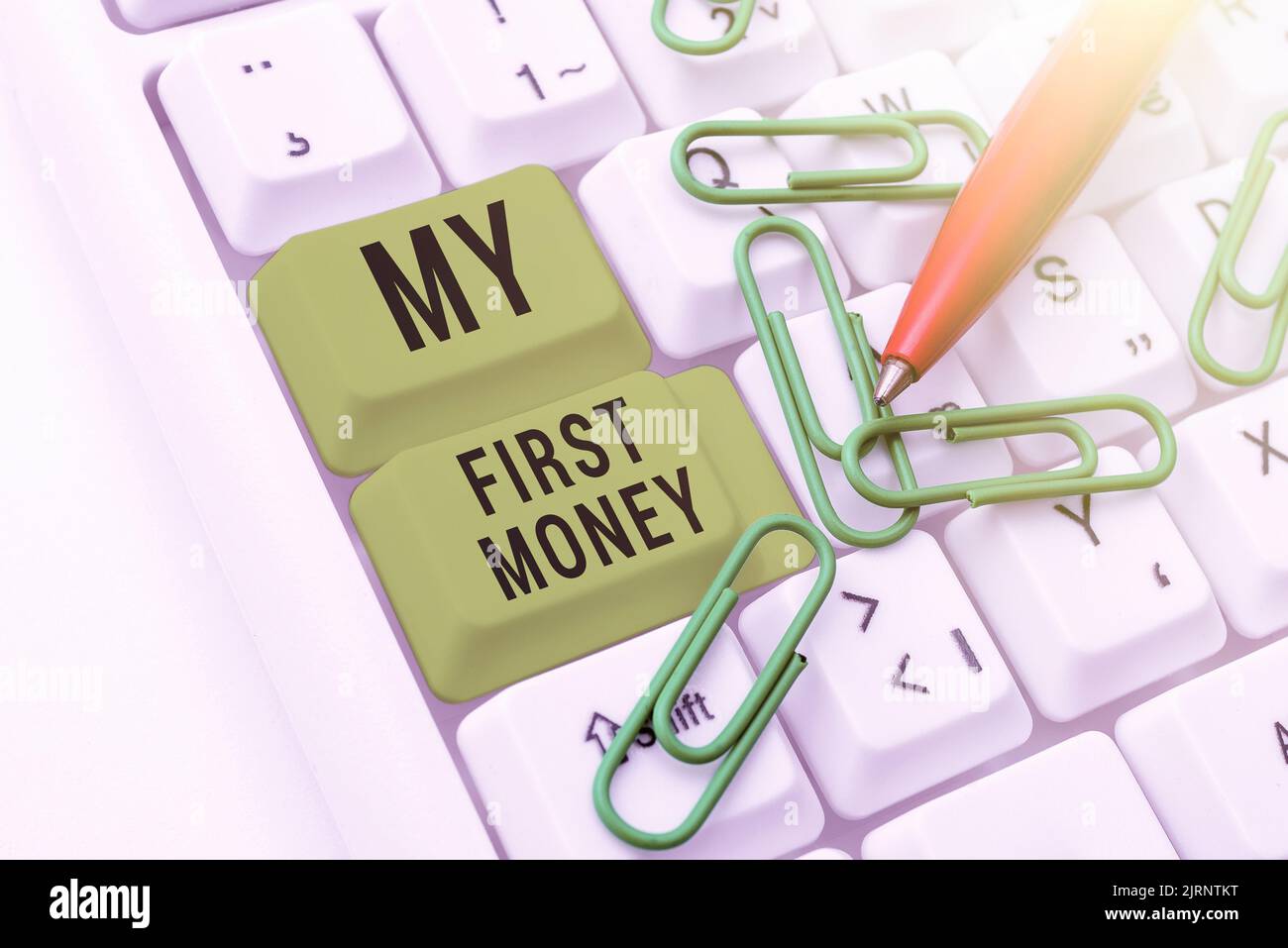 Hand writing sign My First Money. Business concept Starting receiving ...