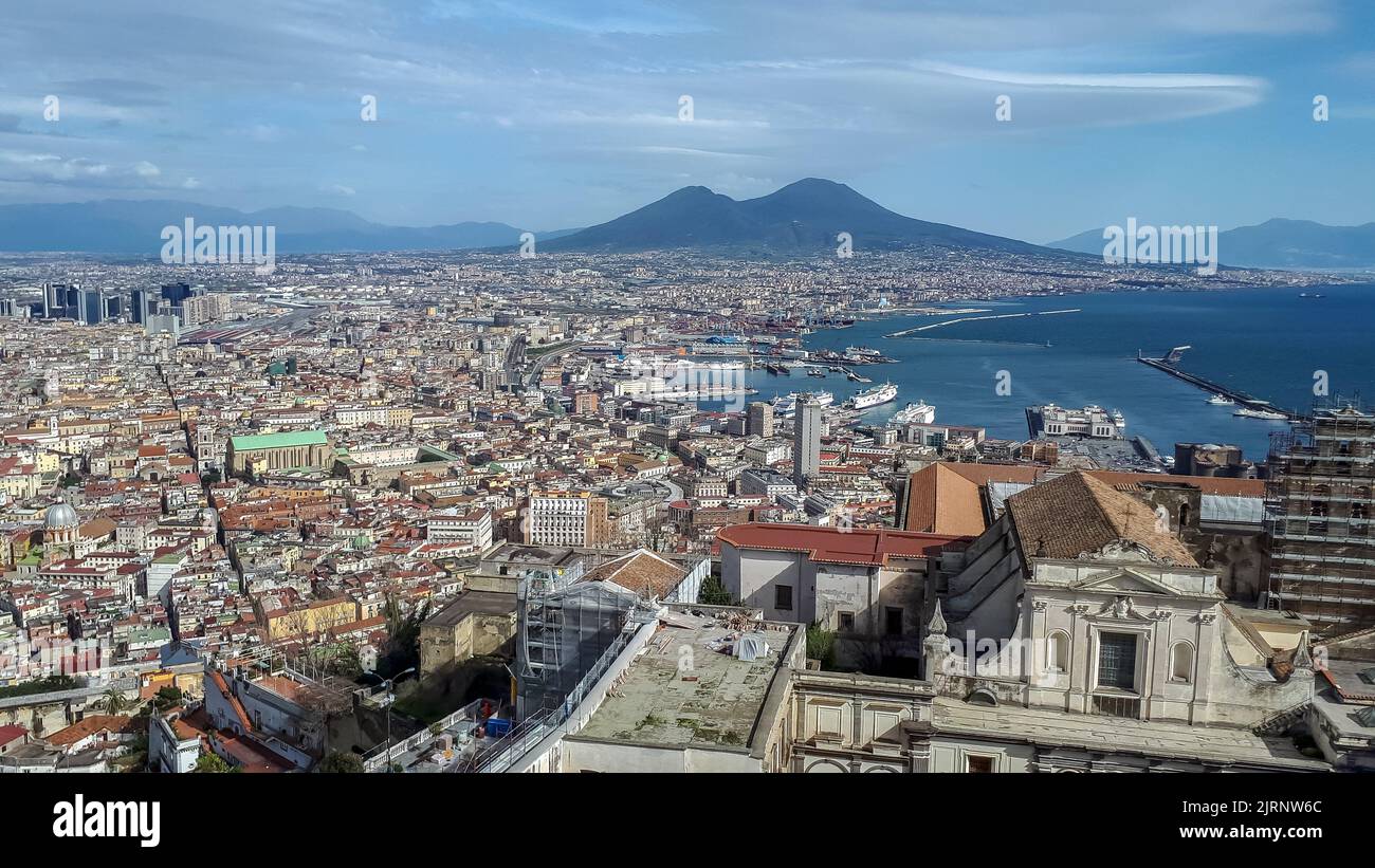 An aerial view of the Naples city and the sea in Italy Stock Photo - Alamy