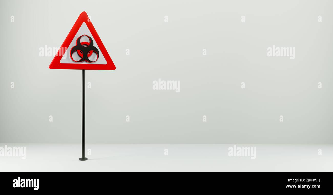 Road caution biohazard, 3d sign isolated on white background, copy ...