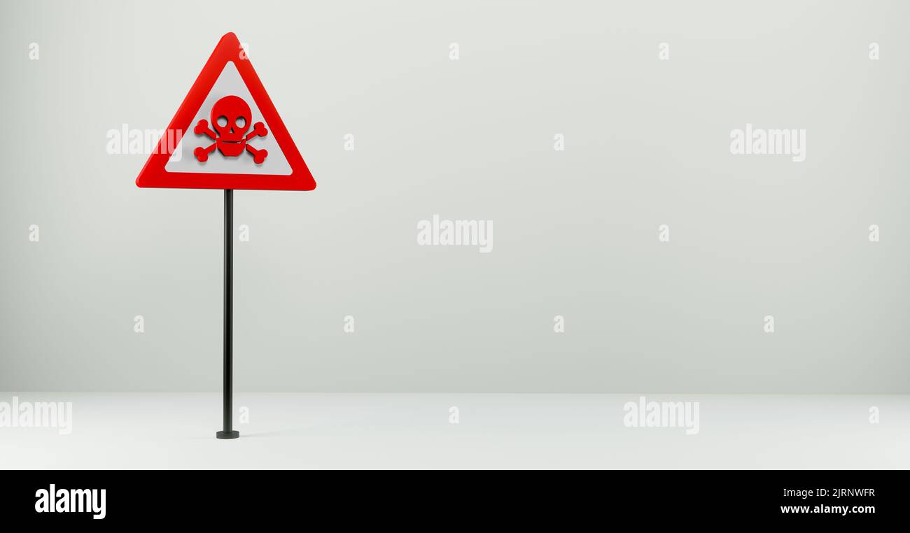 Road danger sign with skull and bones, 3d sign isolated on white ...