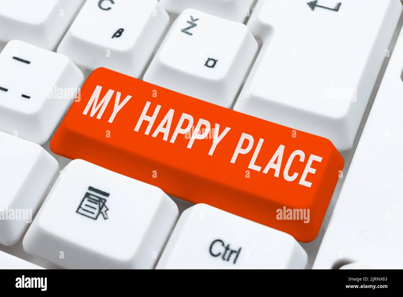 Text caption presenting My Happy Place. Word Written on Space where you ...