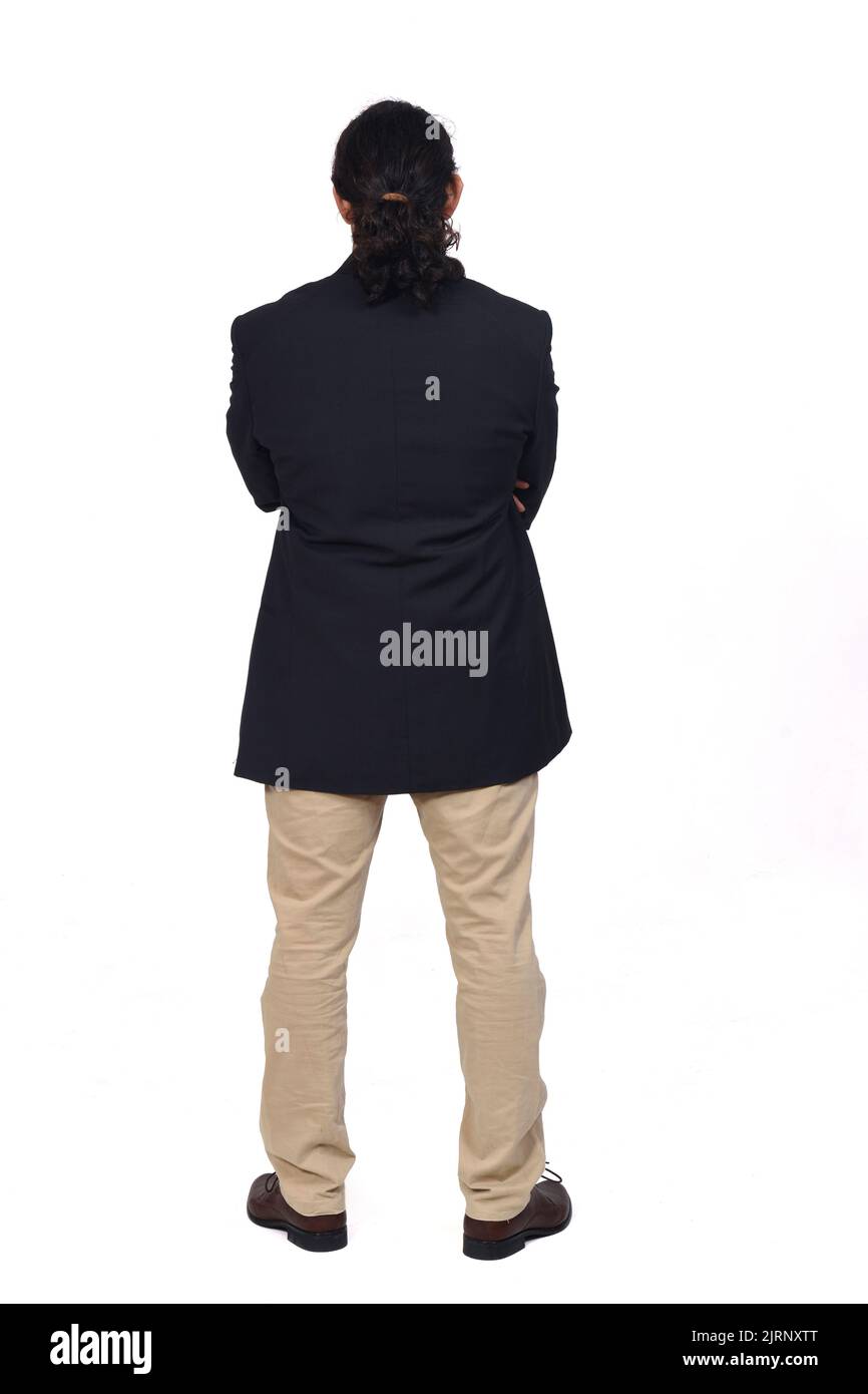 back view of a man with shirt, shoes and blazer on white background ...