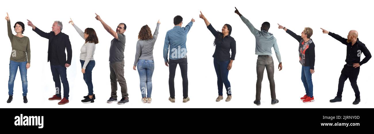 group of people pointing on white background Stock Photo - Alamy