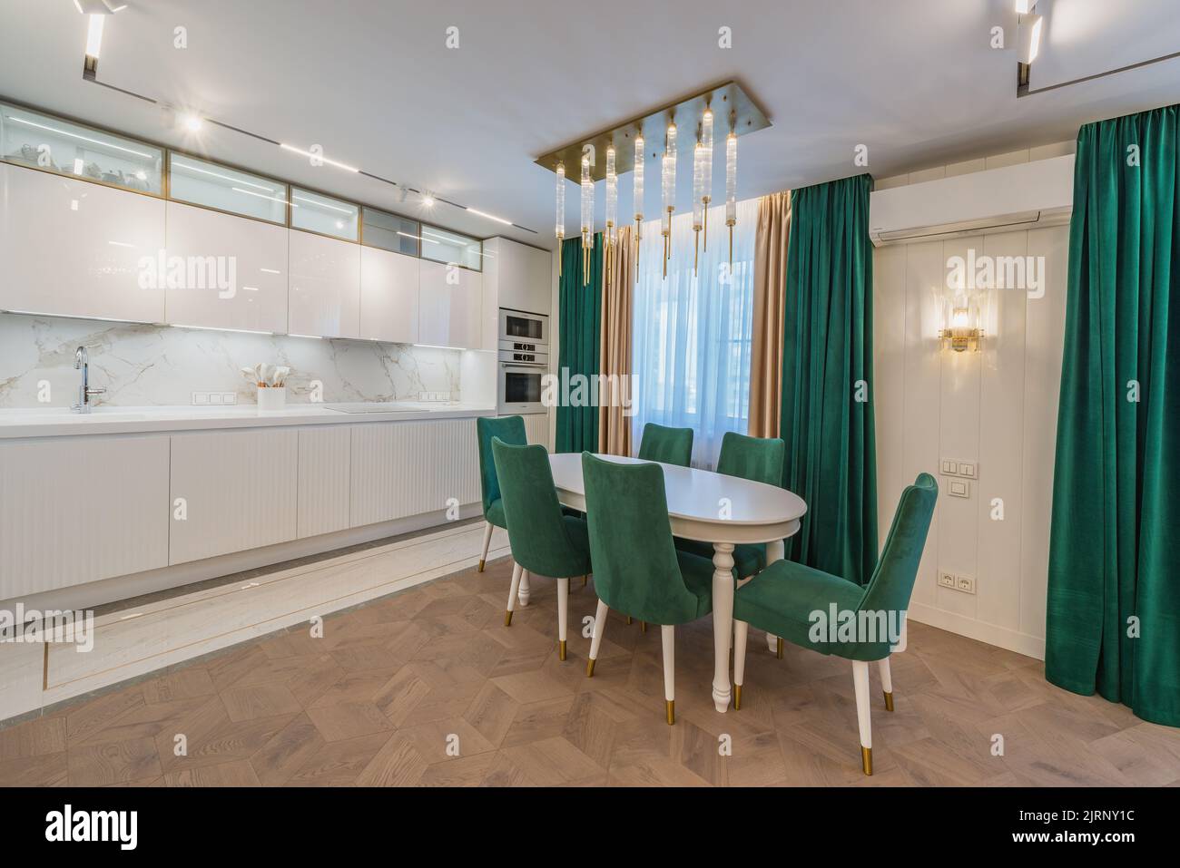 Moscow, Russia - August 24, 2022: Rich interior of the new kitchen in ...