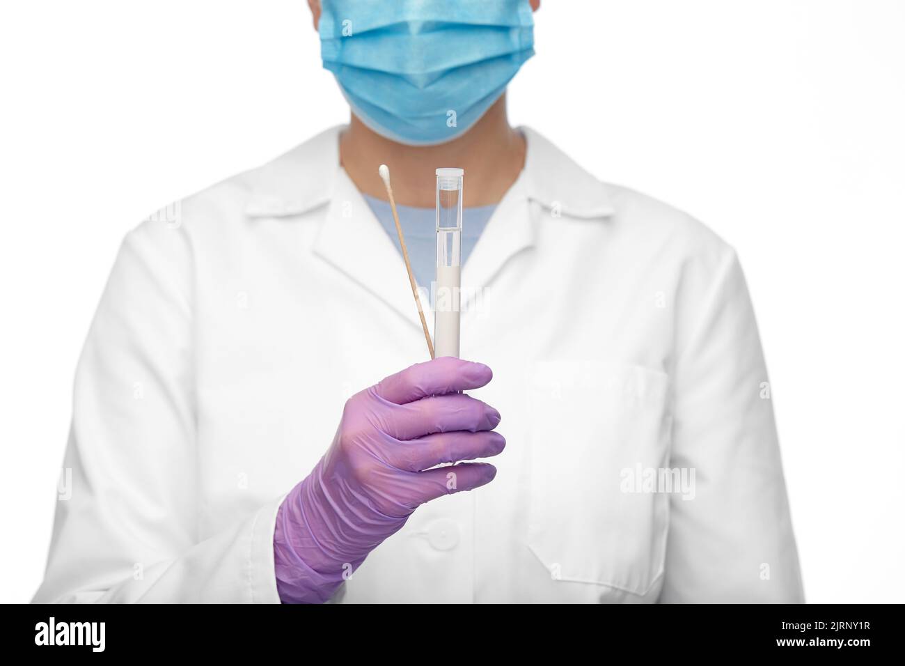 female doctor with test tube and cotton swab Stock Photo - Alamy