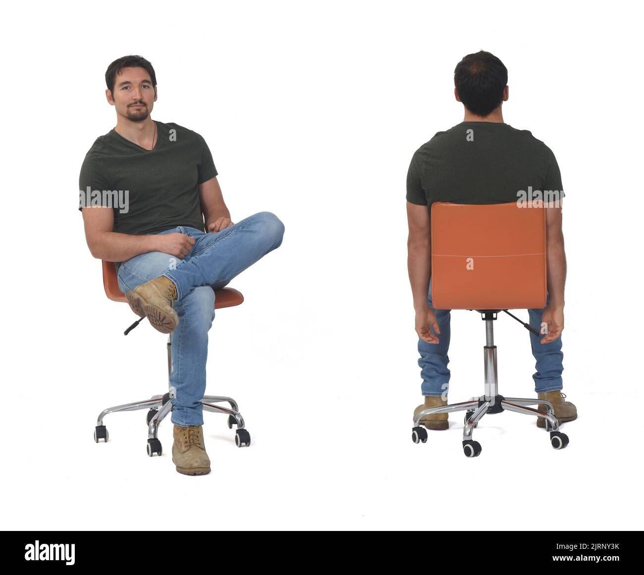 back and front of same men sitting on chair Stock Photo - Alamy