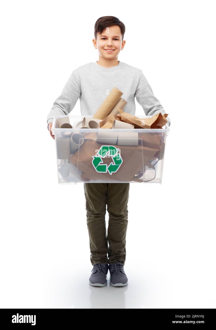 smiling boy sorting paper waste Stock Photo - Alamy