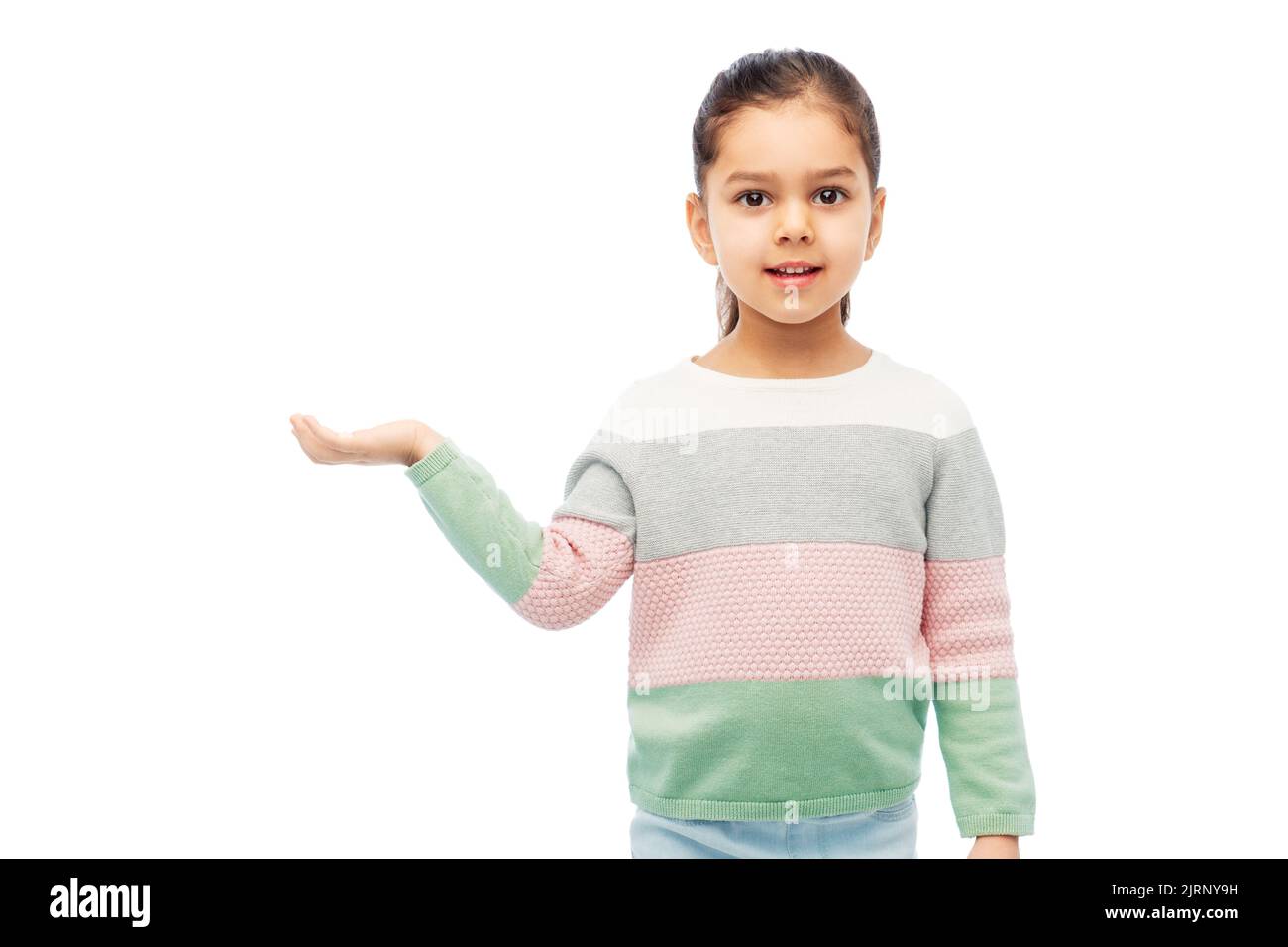 happy smiling girl holding something imaginary Stock Photo - Alamy