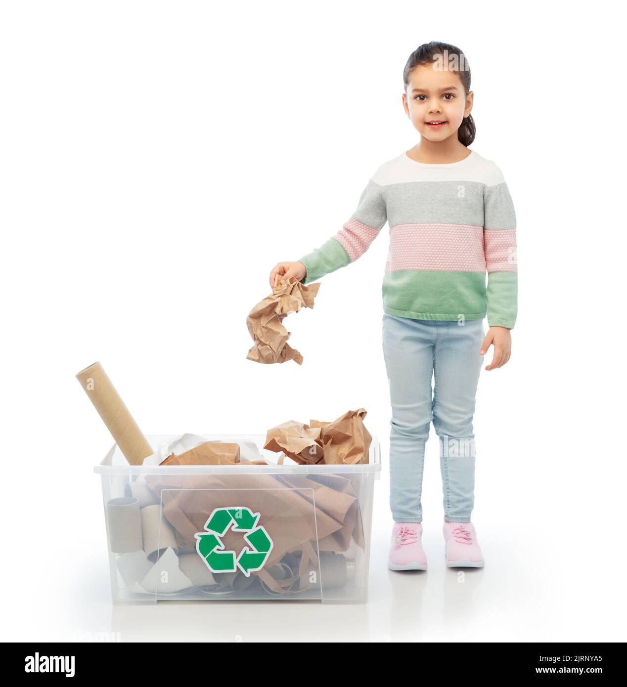 smiling girl sorting paper waste Stock Photo - Alamy