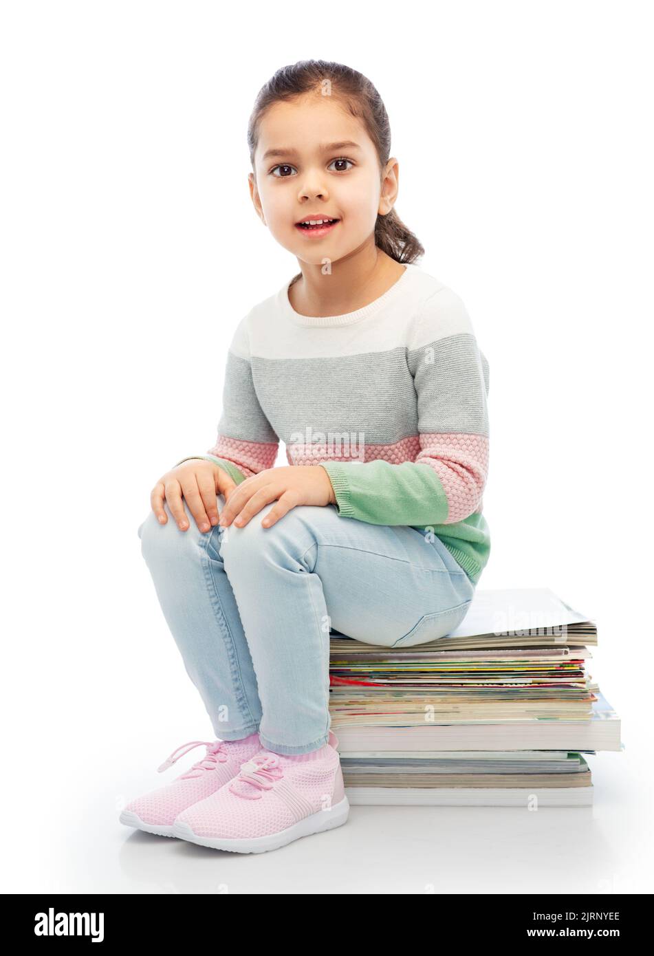 smiling girl with magazines sorting paper waste Stock Photo - Alamy