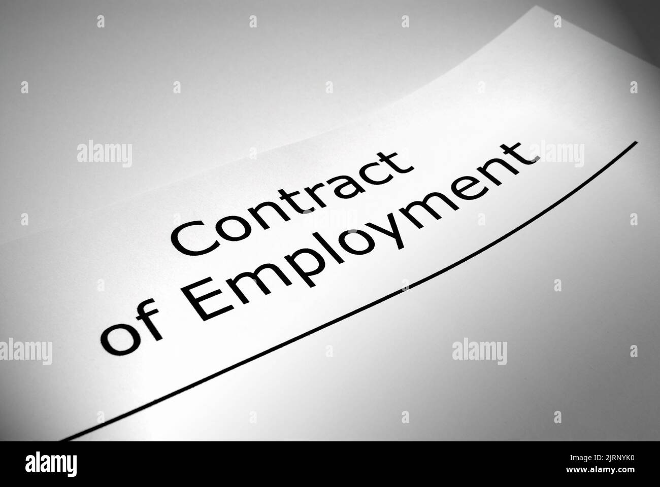 Close up of Contract of Employment title page printed document Stock ...