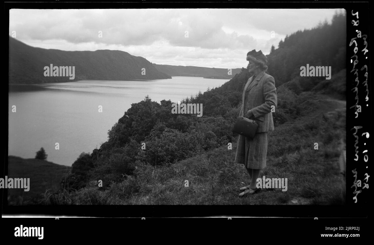 Rotokakahi from ridge between lakes, 06 October 1948, by Leslie Adkin ...