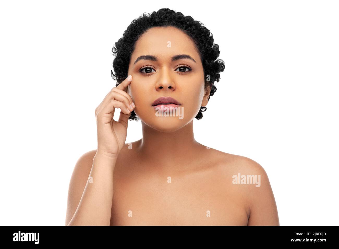 young african american woman pointing to her face Stock Photo - Alamy