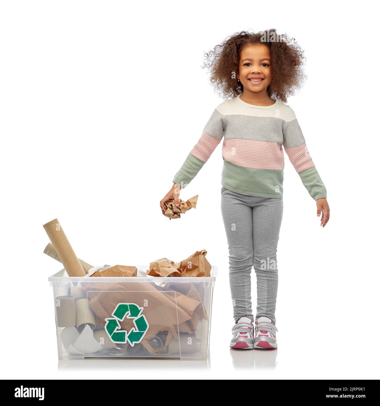 smiling african american girl sorting paper waste Stock Photo - Alamy